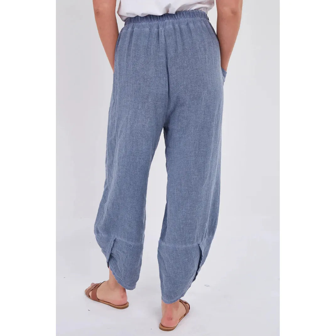 Ellie and Bea Ladies Washed Linen Front Pocket Barrel Leg Trouser - Mu