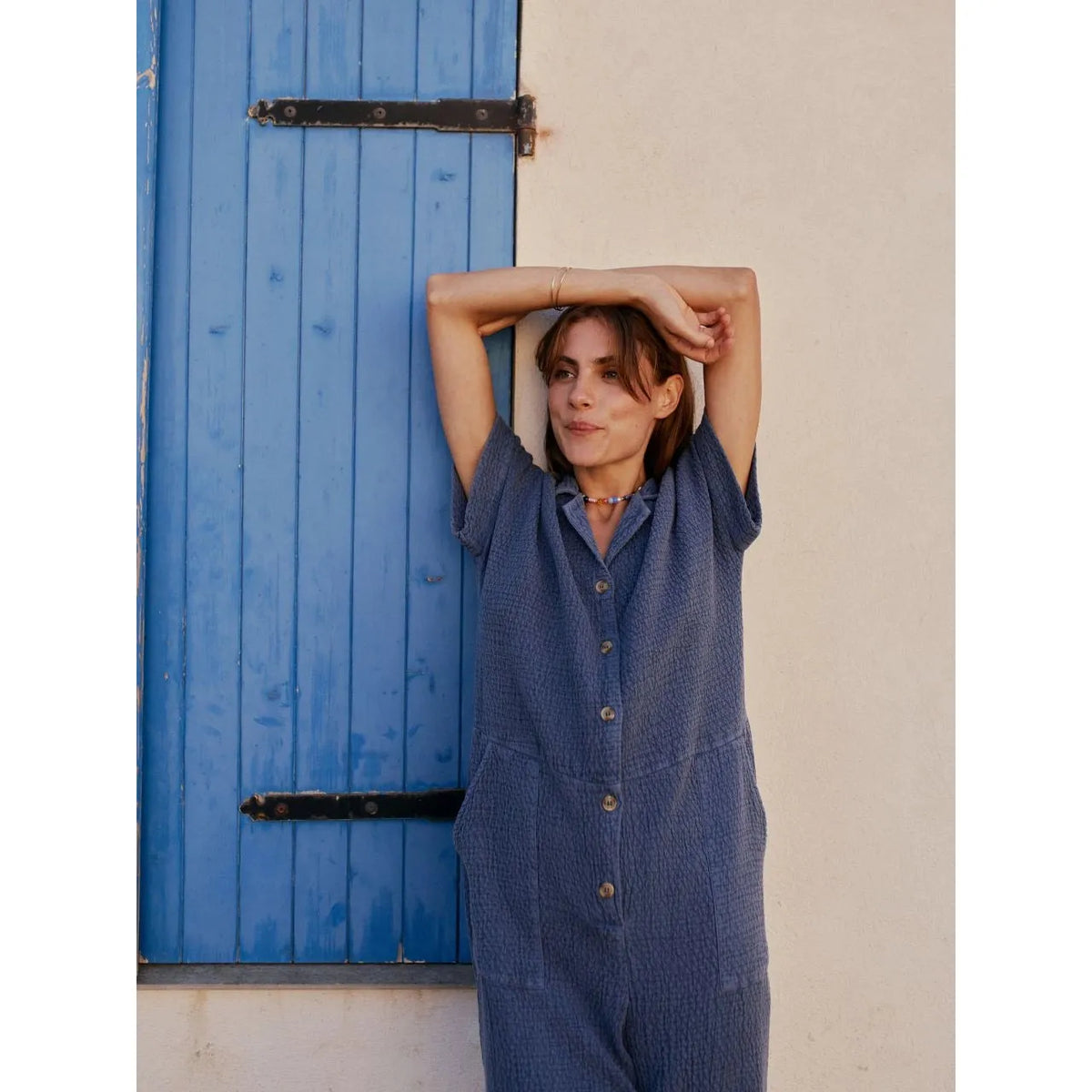 Indi and Cold Ladies Rustic Jacquard Jumpsuit - Indigo Blue – Ellie and Bea